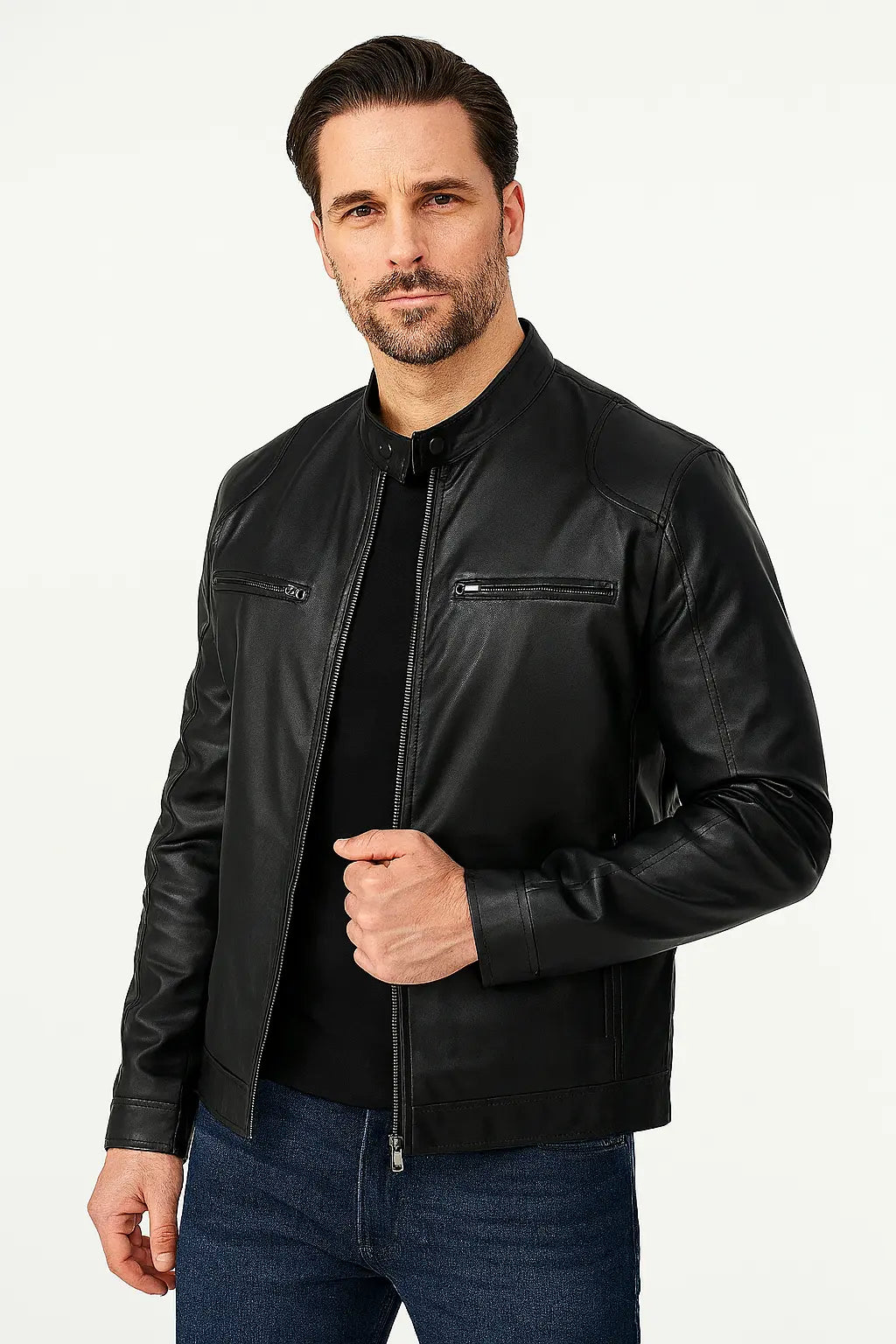 leather jacket collar up